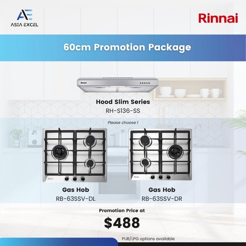 RINNAI 60CM HOB AND HOB BUNDLE PROMOTION: RINNAI RB-63SSV-DL/RB-63SSV-DR 60CM STAINLESS STEEL ...