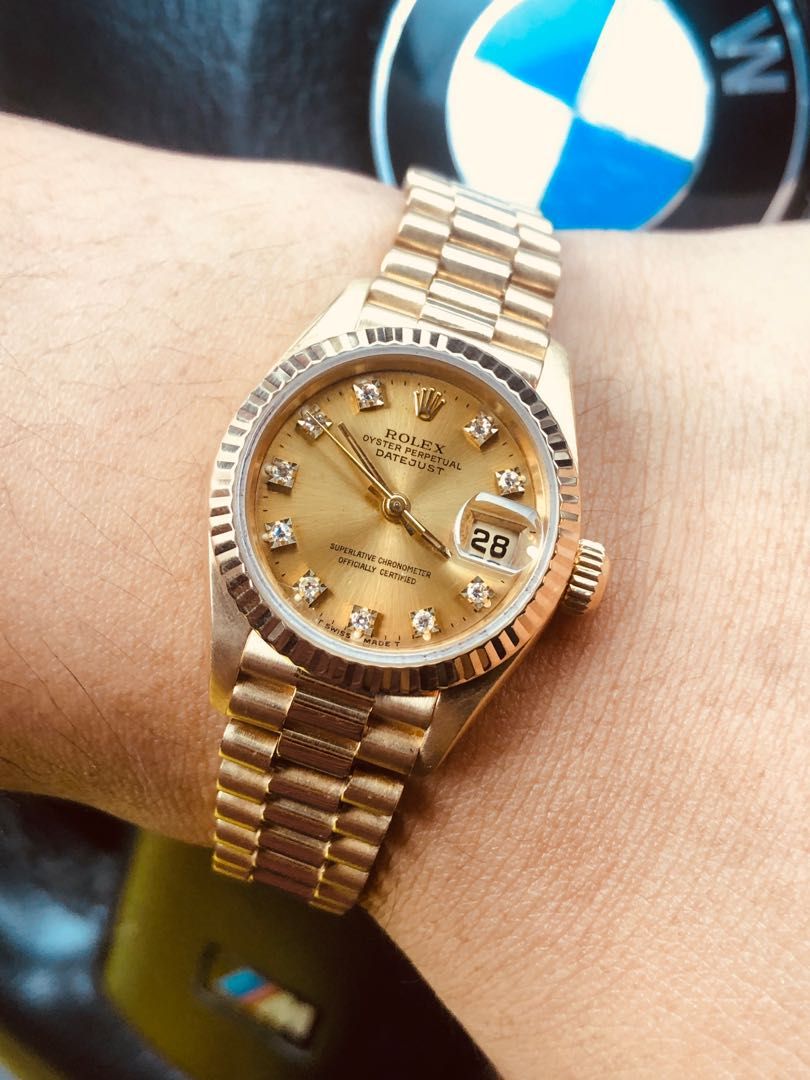 Rolex Lady Datejust President Solid Gold Diamond Dial 26mm 1973, Luxury ...