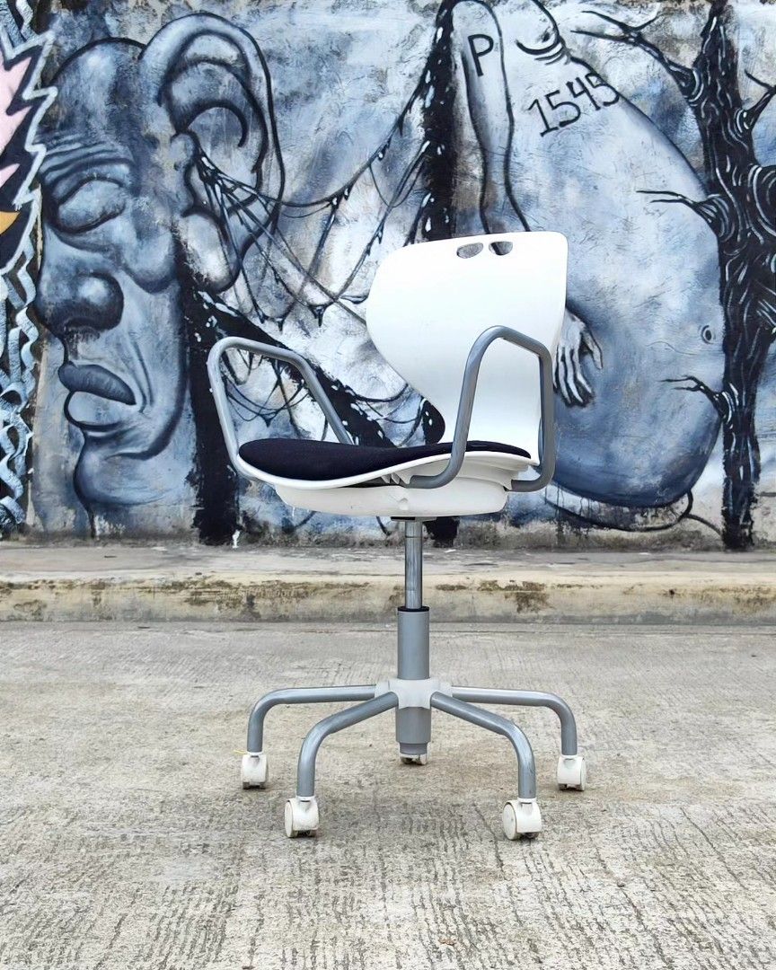 Shell Desk Chair Black fabric cushion seat, white plastic back and ...