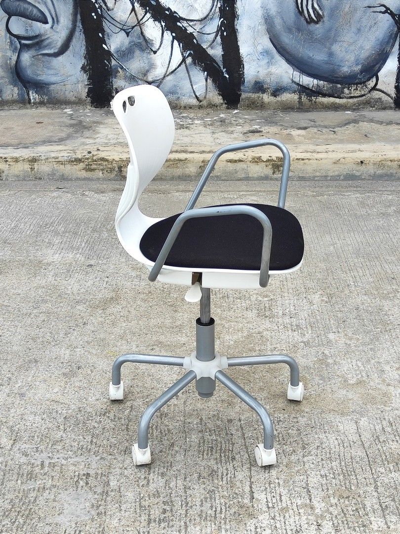 Shell Desk Chair Black fabric cushion seat, white plastic back and ...