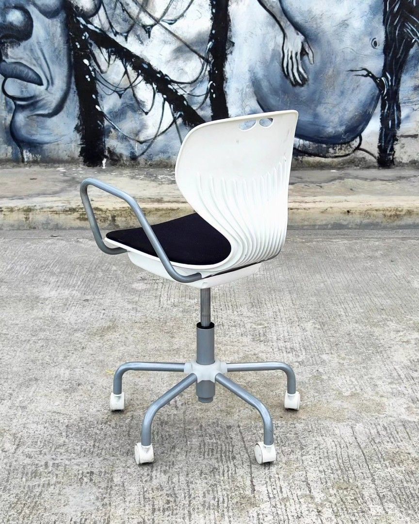 Shell Desk Chair Black fabric cushion seat, white plastic back and ...