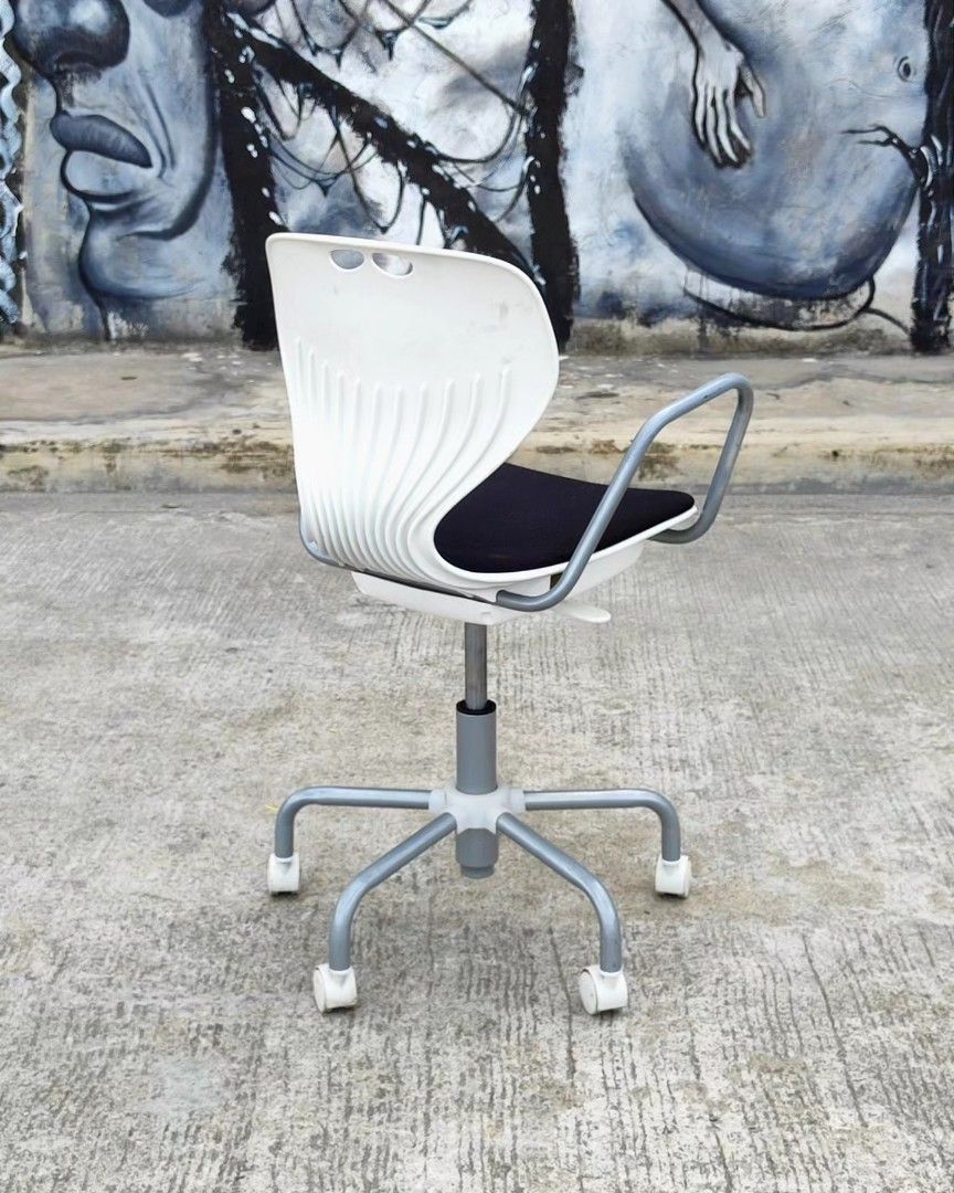 Shell Desk Chair Black fabric cushion seat, white plastic back and ...