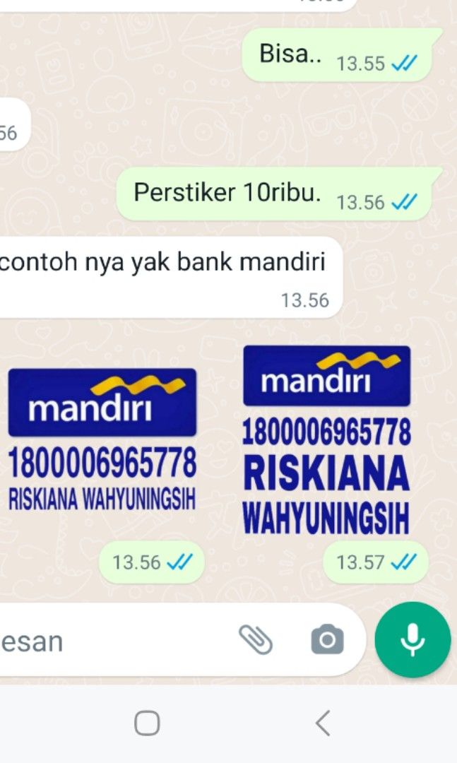 Stiker Washap Nomor Rekening Bank (Bank apa saja bisa) silahkan request ...