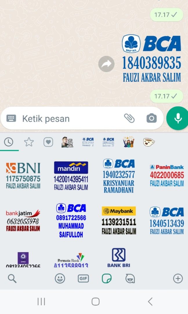 Stiker Washap Nomor Rekening Bank (Bank apa saja bisa) silahkan request ...