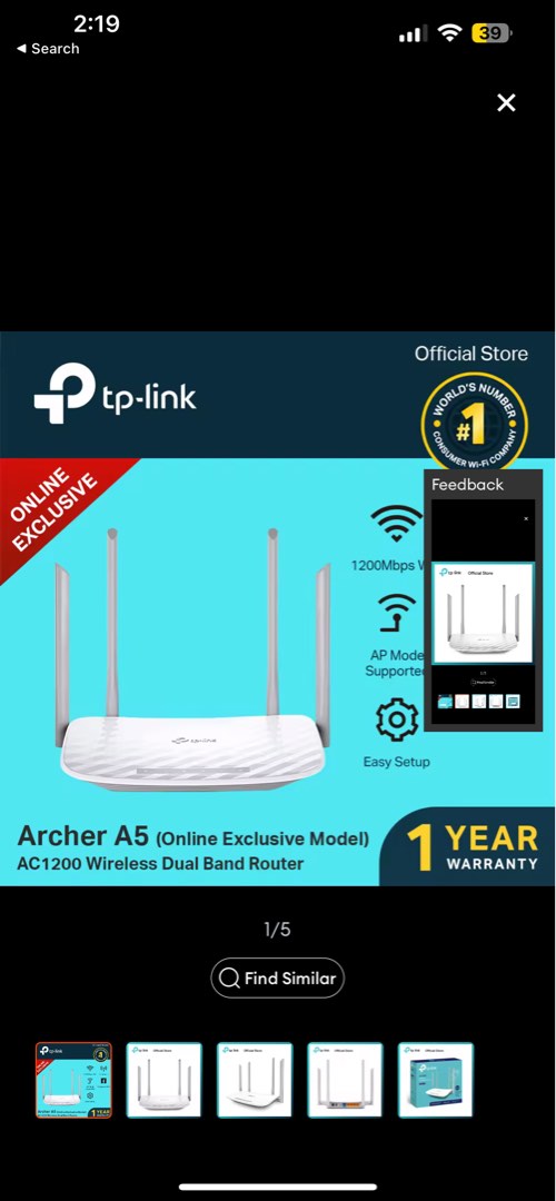 Tp Link Dual Band Router Archer A5 C1200 Computers And Tech Parts And Accessories Networking On