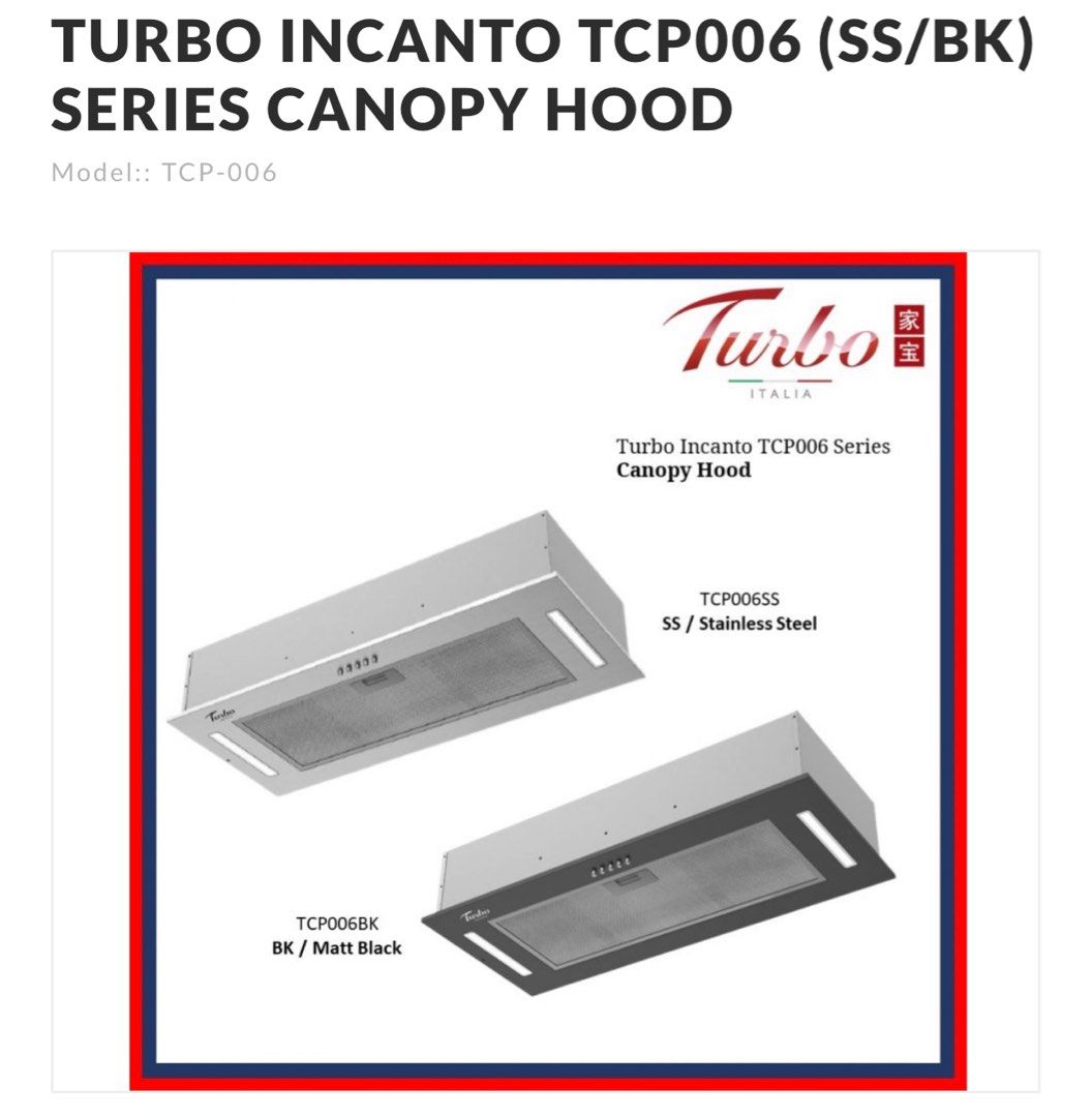 Turbo HOOD, TV & Home Appliances, Kitchen Appliances, Hobs & Hoods on ...