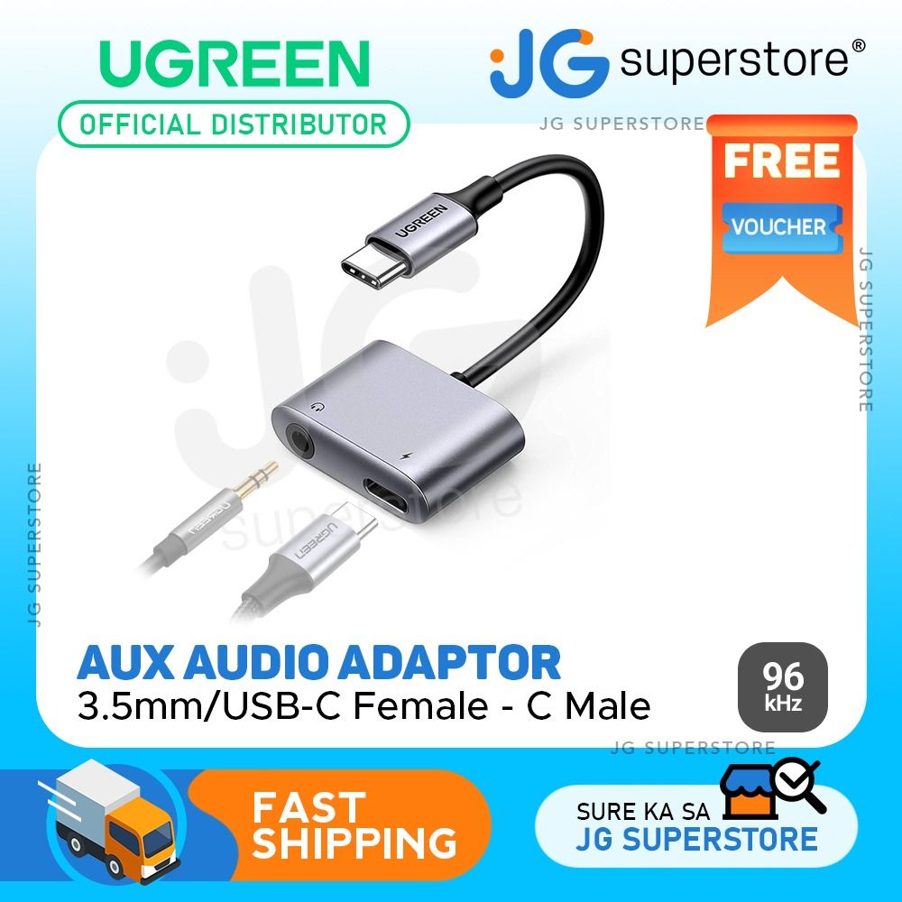 UGREEN 2-In-1 USB-C to 3.5mm AUX Audio and Type-C Adapter 96kHz Fast Charger for Headphones ...