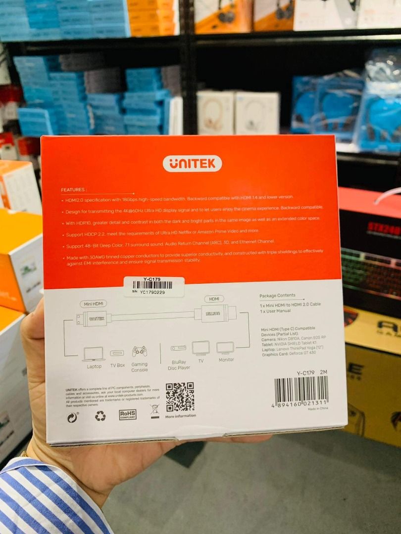 Unitek HDMI 2.0 Male to Mini HDMI Male 4K 60Hz Cable 2M Y-C179 ...