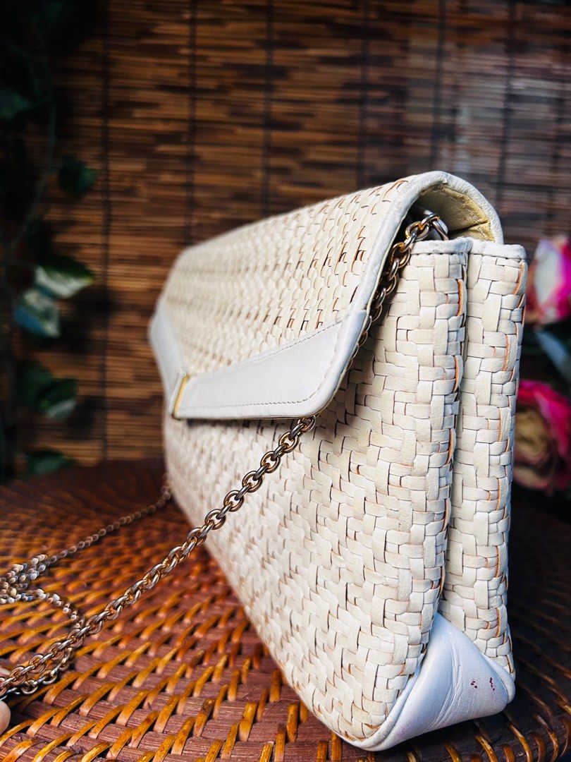 WHITE GENUINE LEATHER BANIG INTERLACE JAPAN BAG on Carousell
