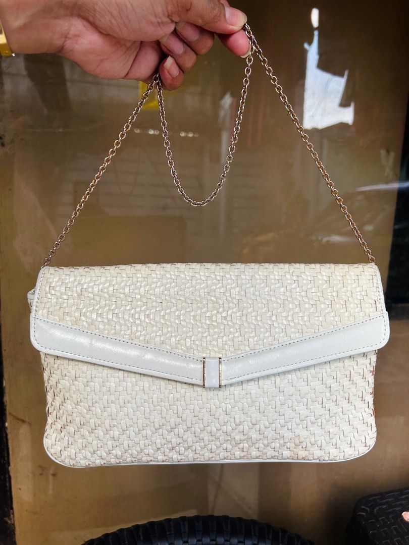WHITE GENUINE LEATHER BANIG INTERLACE JAPAN BAG on Carousell