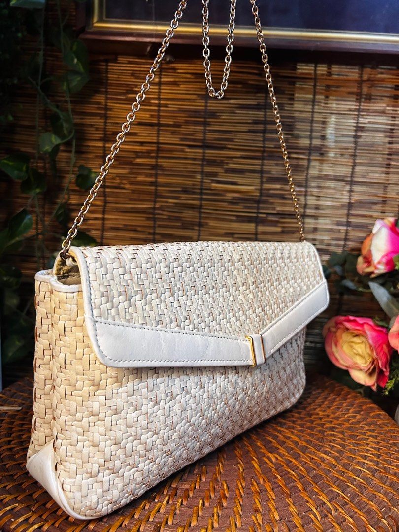 WHITE GENUINE LEATHER BANIG INTERLACE JAPAN BAG on Carousell