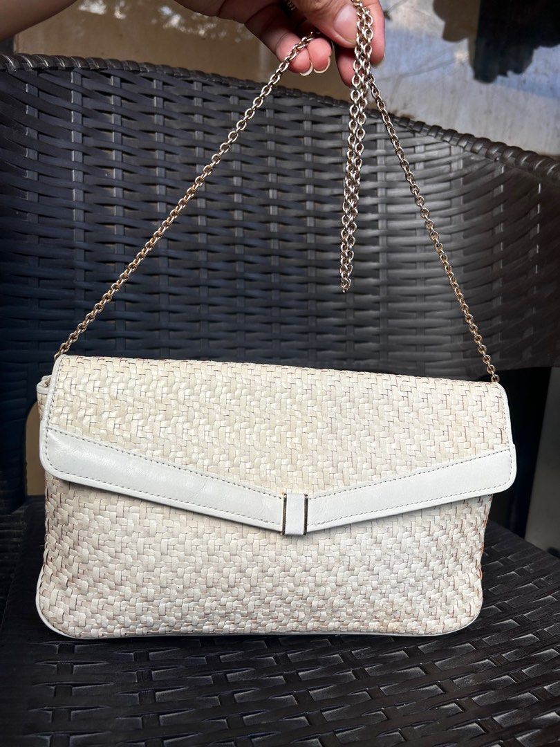 WHITE GENUINE LEATHER BANIG INTERLACE JAPAN BAG on Carousell