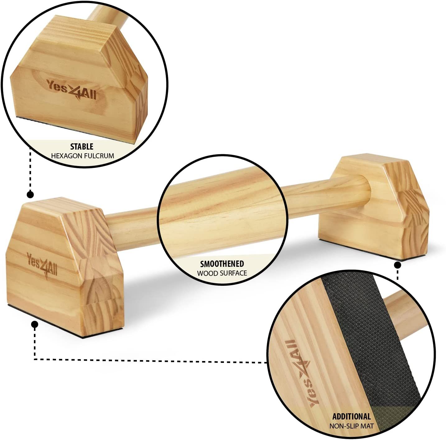 Yes4All Steel/Solid Wood Parallettes Bars For Push Up & Dip - Heavy ...