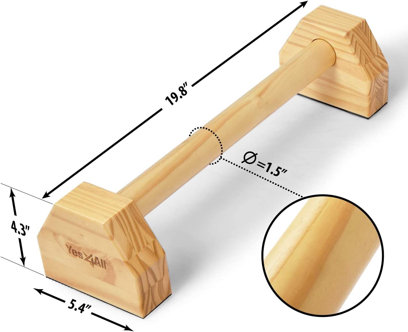 Yes4All Steel/Solid Wood Parallettes Bars For Push Up & Dip - Heavy ...
