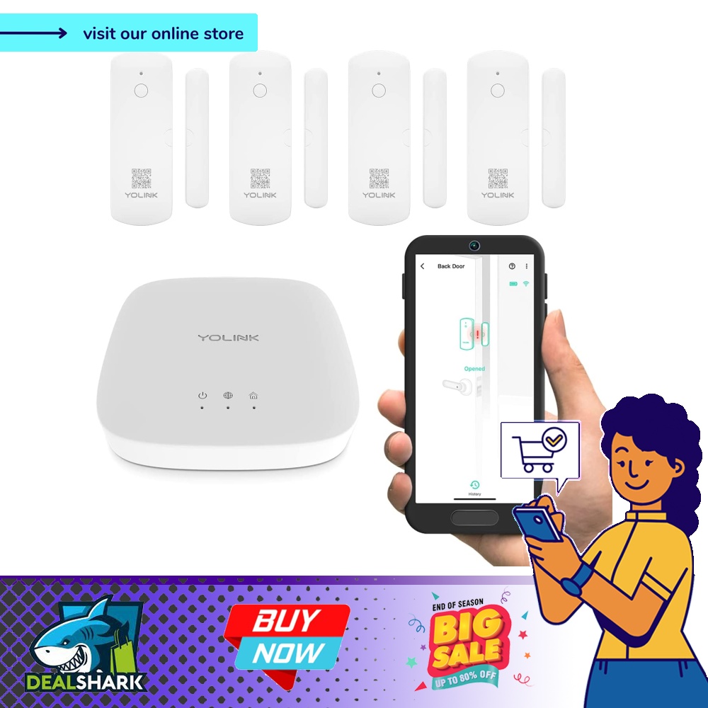YOLINK LoRa Smart Door Sensor Starter Kit: Hub & (4) Door Sensors - Up ...