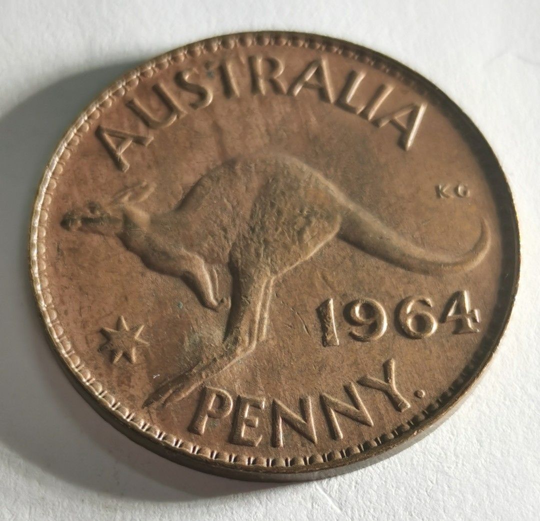 A17: 1964 Australia One Large Penny Coin AU with chopped mark 999.9 ...