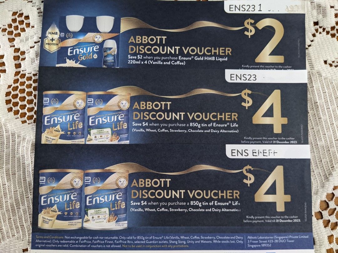 Abbott Ensure discount voucher, Tickets & Vouchers, Vouchers on Carousell