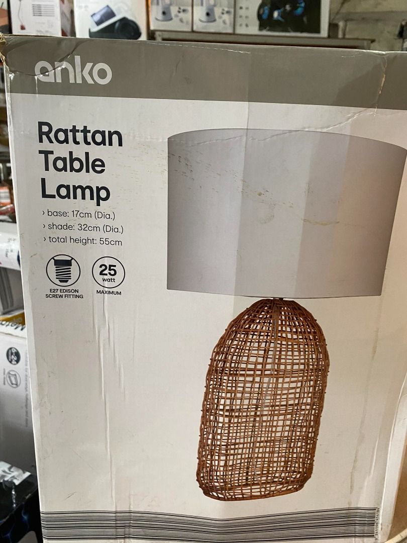 Anko Rattan Table Lamp As is, Furniture & Home Living, Lighting & Fans ...