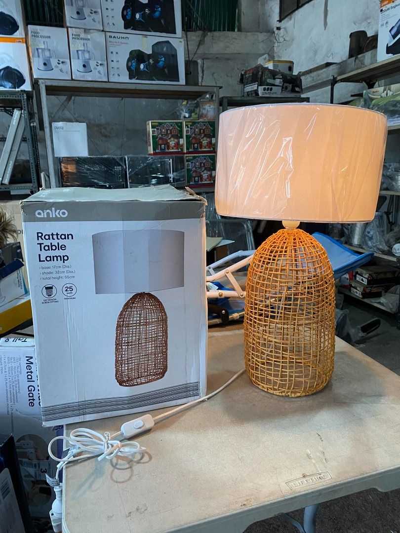 Anko Rattan Table Lamp As is, Furniture & Home Living, Lighting & Fans ...