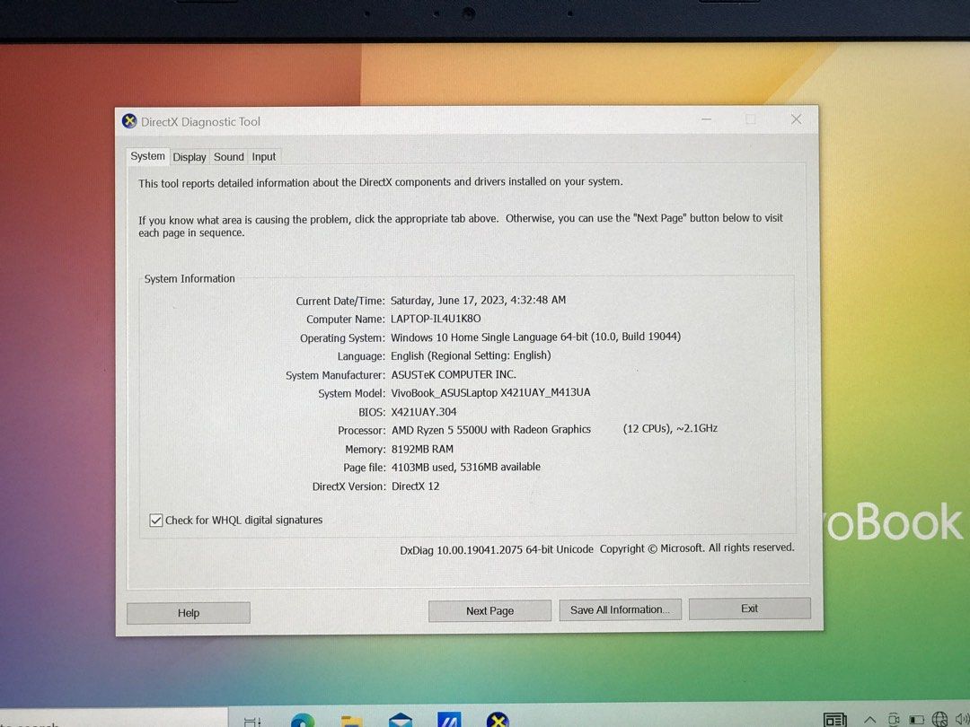 Asus vivobook laptop pc ryzen 5 5500 series 8gb ram 512ssd, Computers ...