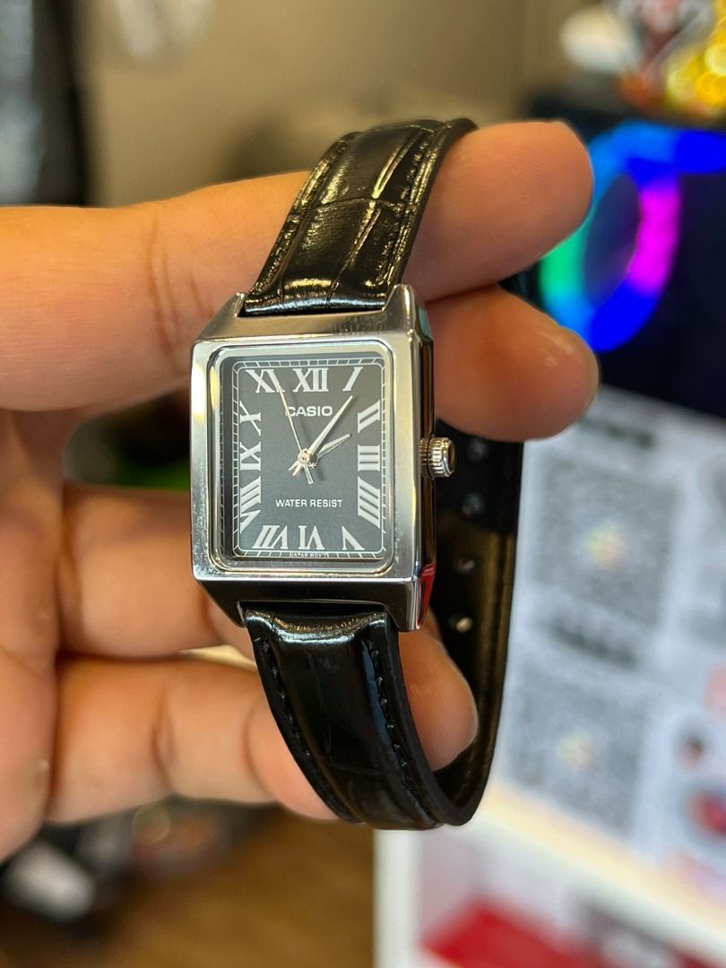 CASIO Analog Black Roman Dial Black Leather Ladies Watch LTP-V007L-1B ...