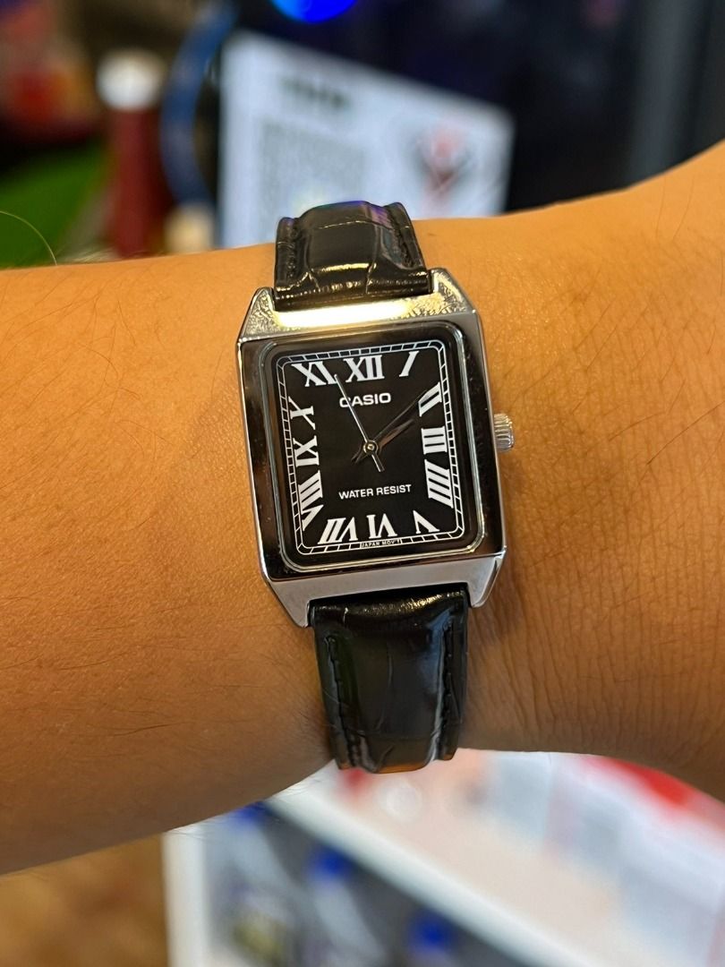 CASIO Analog Black Roman Dial Black Leather Ladies Watch LTP-V007L-1B ...