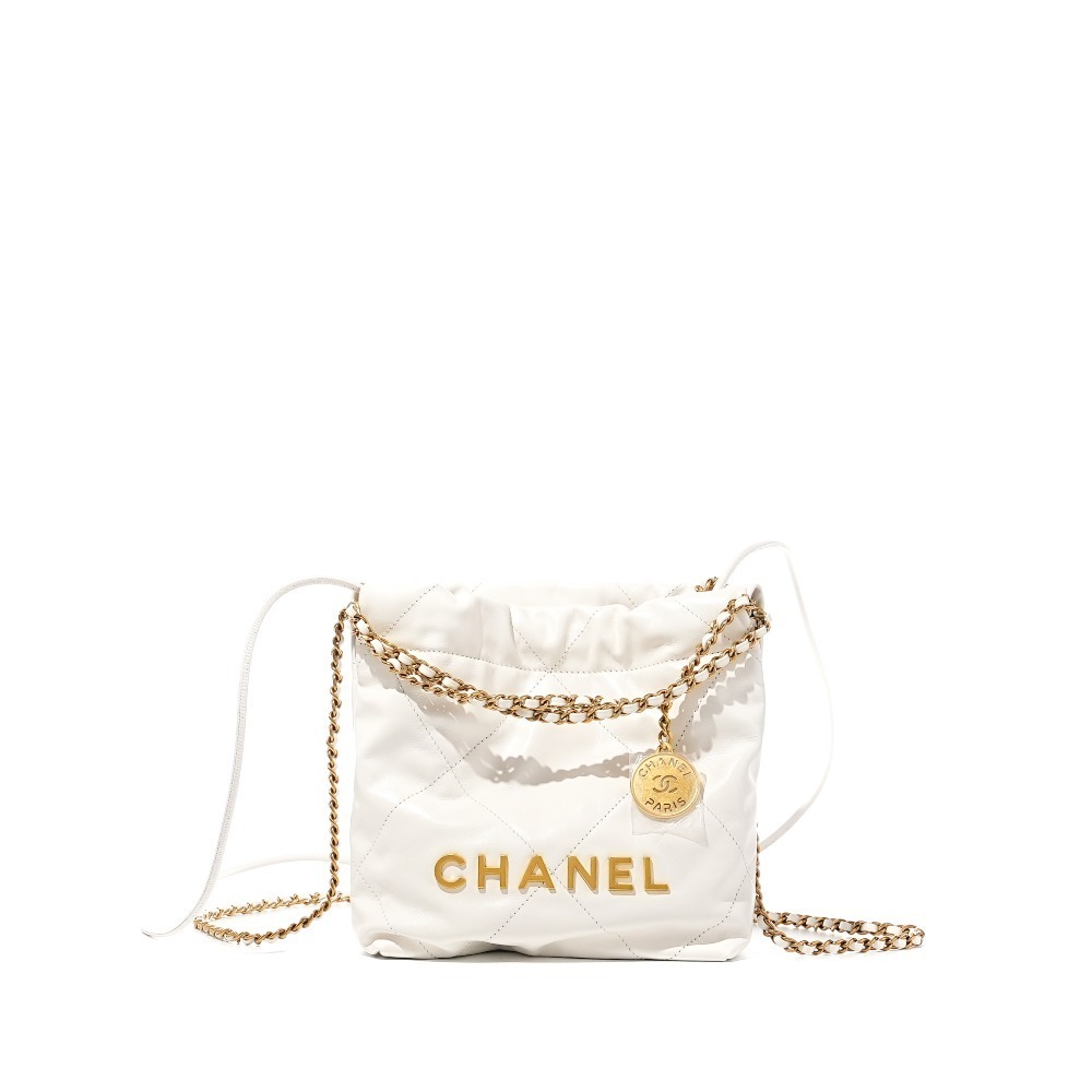 Chanel Mini 22 Handbag Calfksin in White and Gold, Luxury, Bags ...