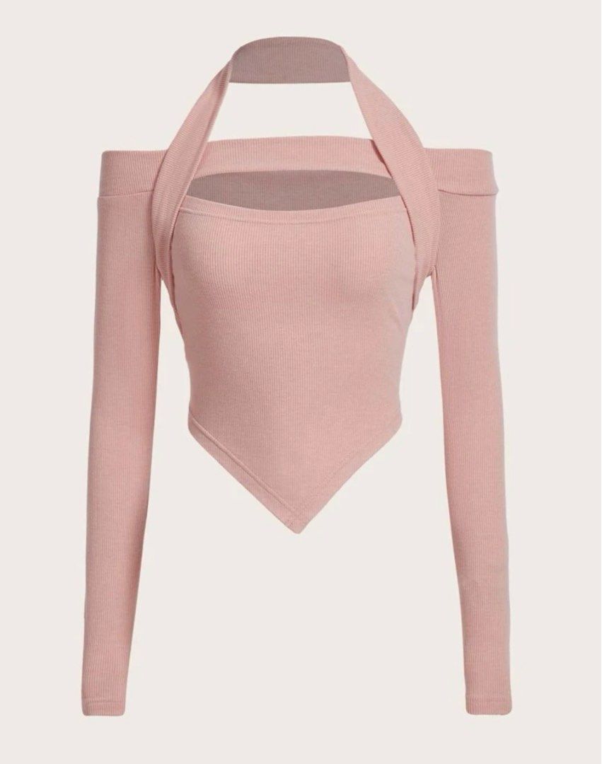 Cut Out Front Halter Neck Top pastel pink Acubi, Women's Fashion, Tops ...