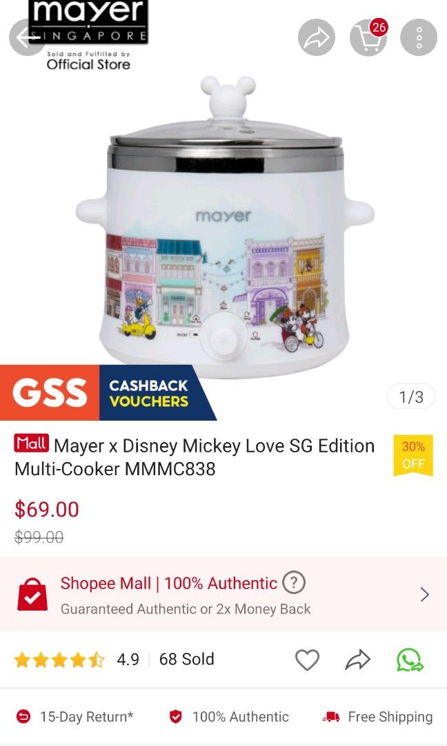 Disney Mayer MMMC838 Multi-Cooker, TV & Home Appliances, Kitchen ...