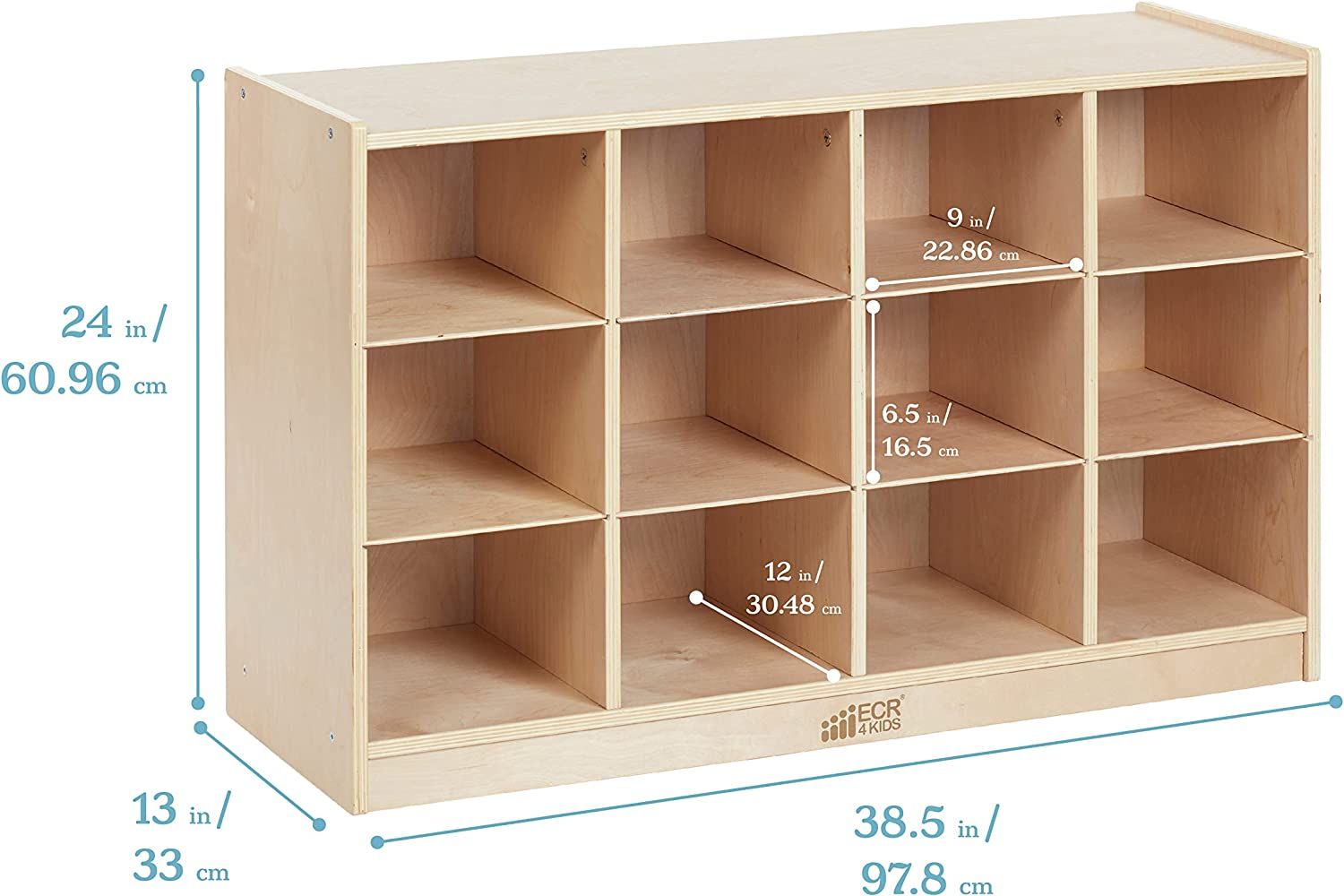 ECR4Kids 12 Cubby Tray Storage Cabinet, Classroom Furniture, Natural ...