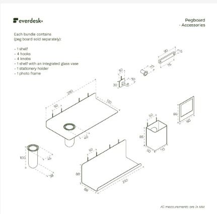 Everdesk+ Pegboard Panel / Pegboard Accessories - Desk Organizer, No ...