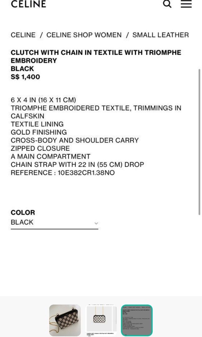 Full set receipt. Kept unused. Celine triomphe clutch on chain, Luxury ...