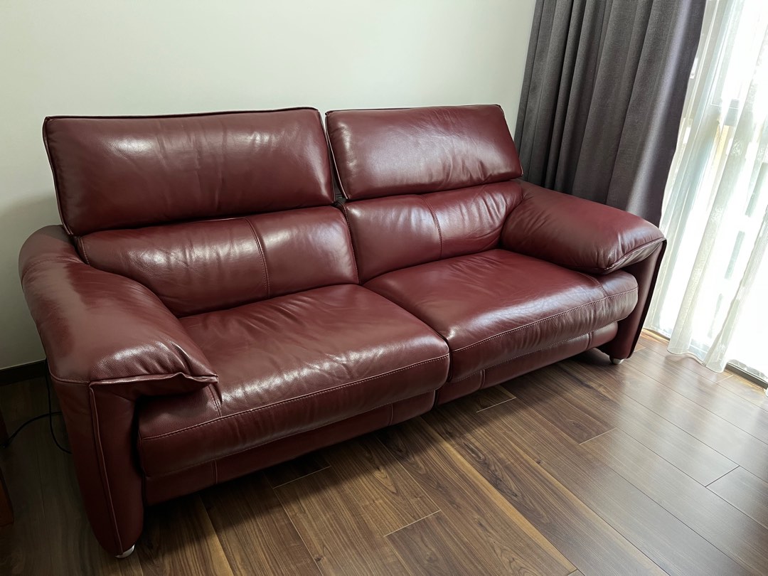 HTL Recliner Sofa Maroon Leather bought at $4200+, Furniture & Home ...