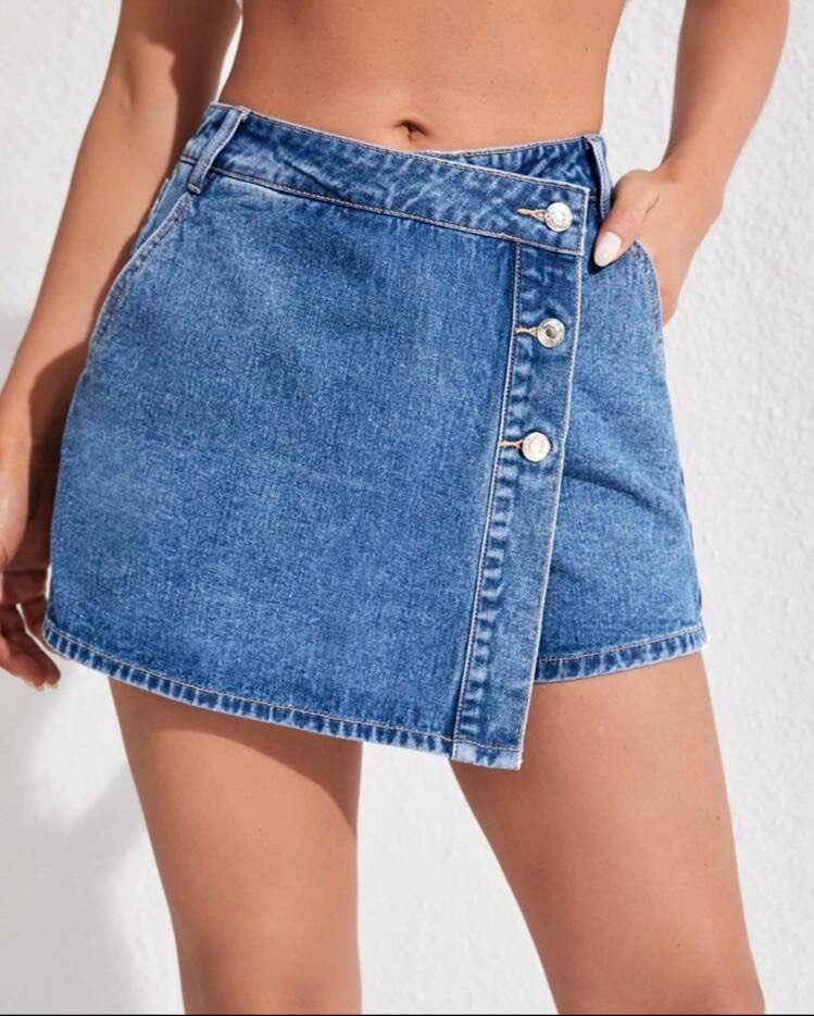 IORA LALU Denim Front Button Skorts, Women's Fashion, Bottoms, Shorts on Carousell
