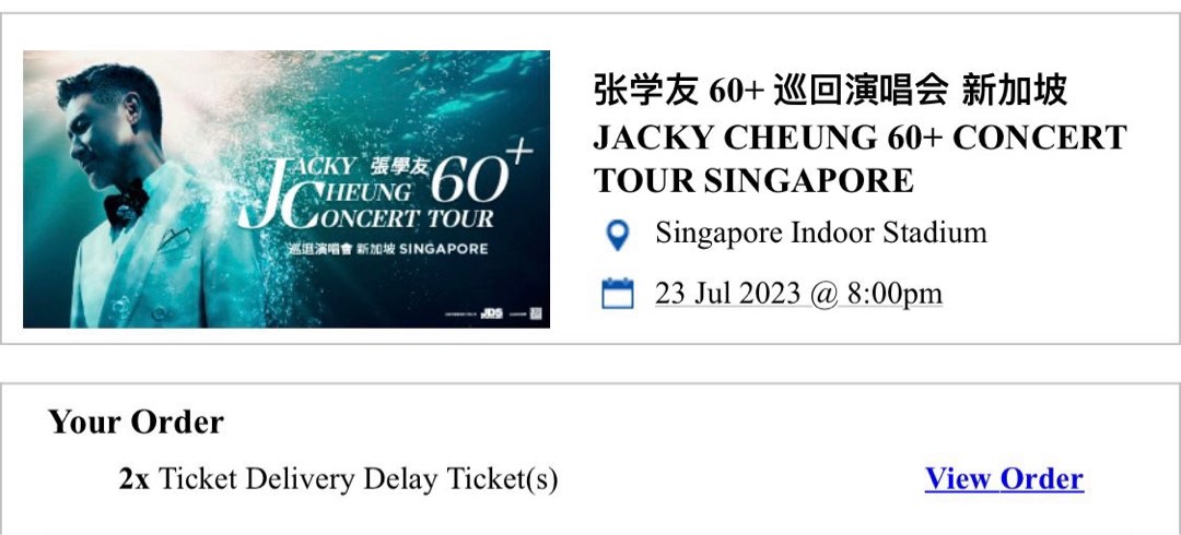 Jacky Cheung Concert Tickets 23 Jul, CAT 1, 2 Tic, Tickets & Vouchers, Event Tickets on Carousell