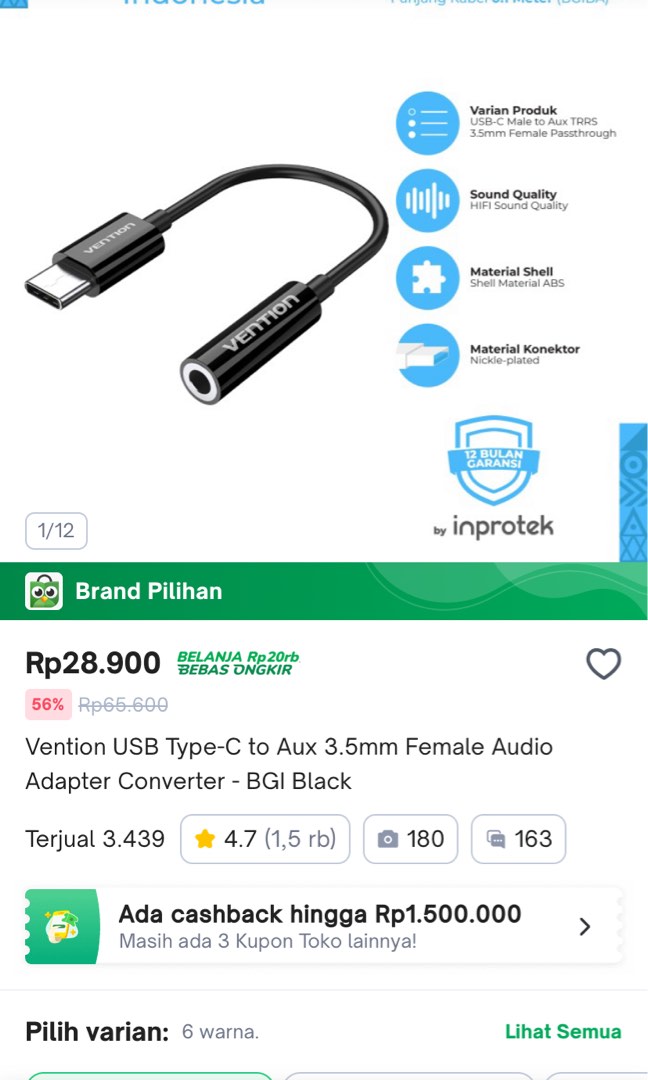 JUAL RUGI | Vention Type C Audio Adaptor Converter, Telepon Seluler ...