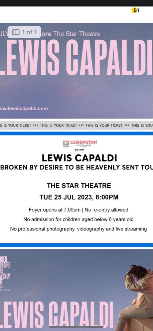 Lewis Capaldi Cat 4 ticket x 1, Tickets & Vouchers, Event Tickets on ...