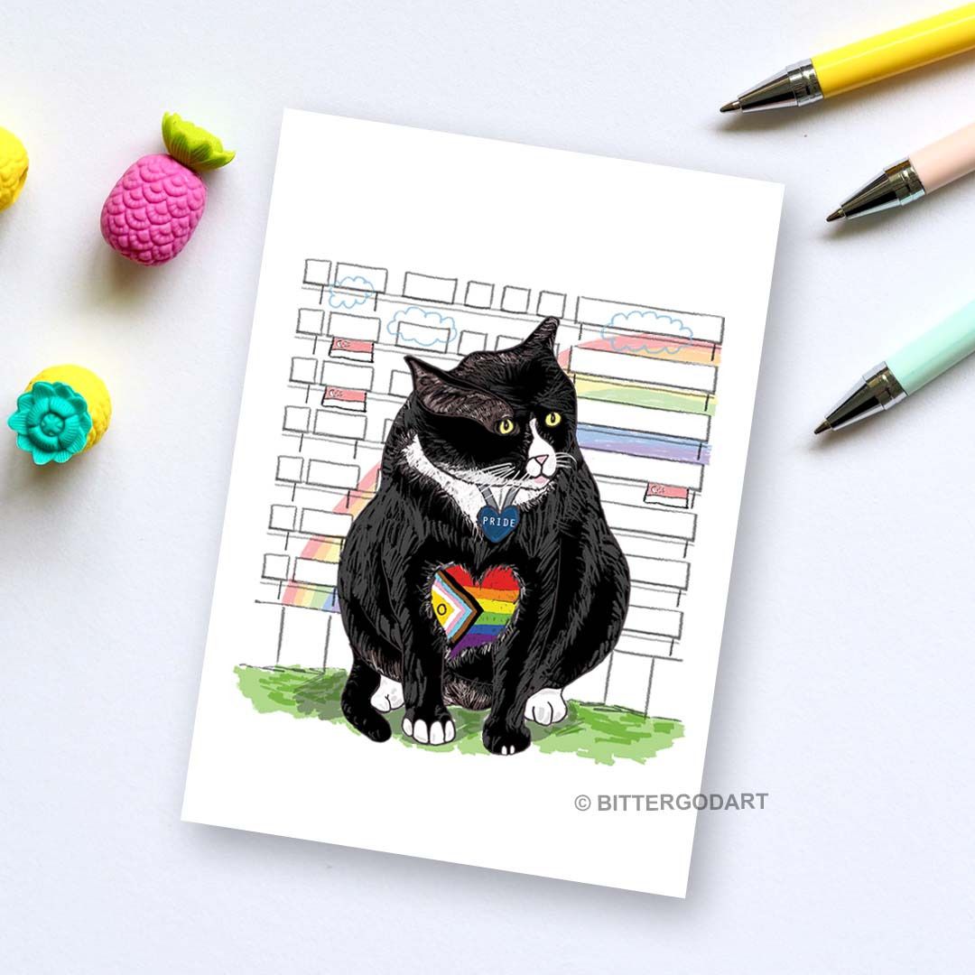 LGBTQ Pride Flag Cat Rainbow Flat Art Print | Postcard | Wall Art ...