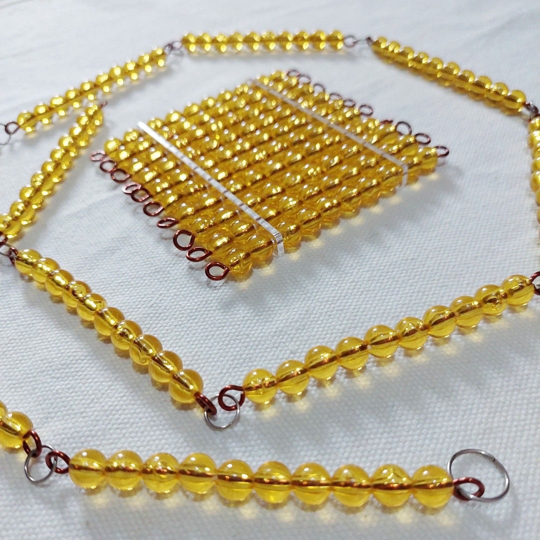 Montessori golden beads 100 square and chain, Desain & Kerajinan Tangan ...