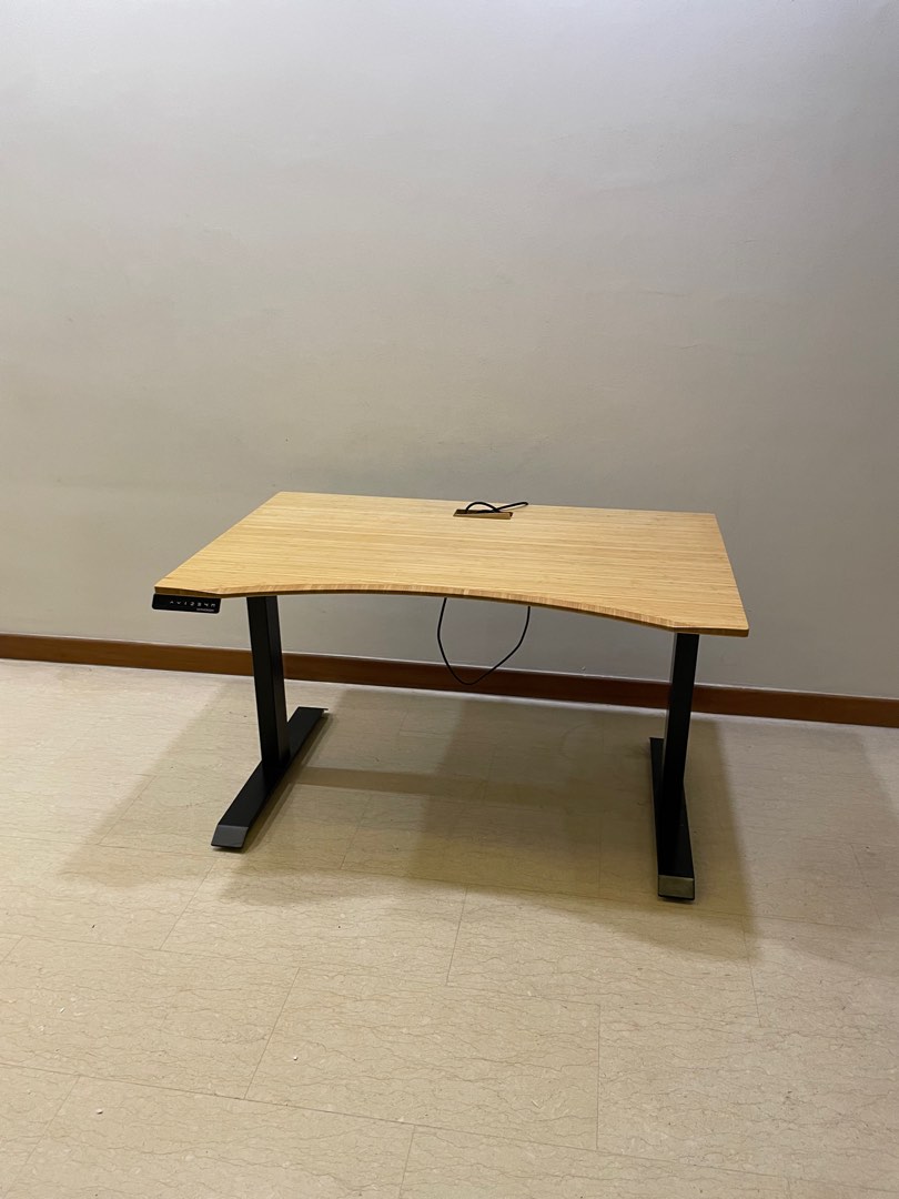 Omnidesk Bamboo Color Standing Desk Electronic Height Adjustment, 121 ...