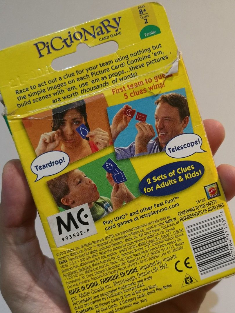 Pictionary Card Game Uno Maker Mattel Deck Games Travel Game Board ...