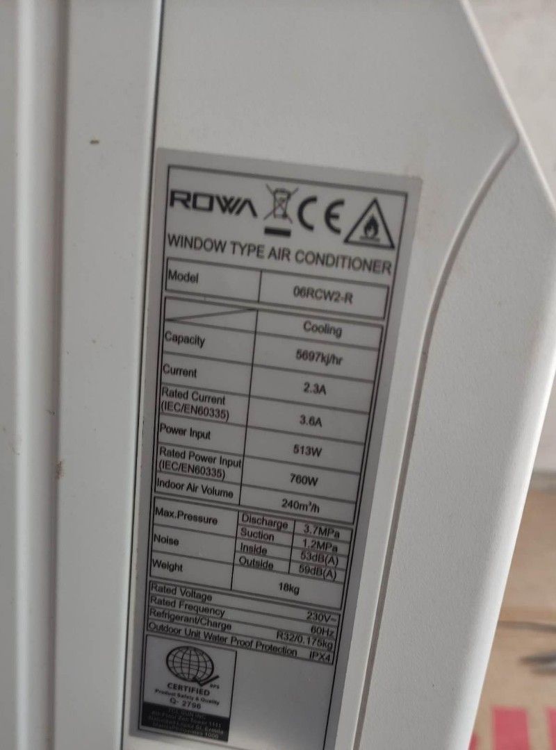 ROWA window-type AirCon Air Conditioner 0.6HP, TV & Home Appliances, Air Conditioning and ...