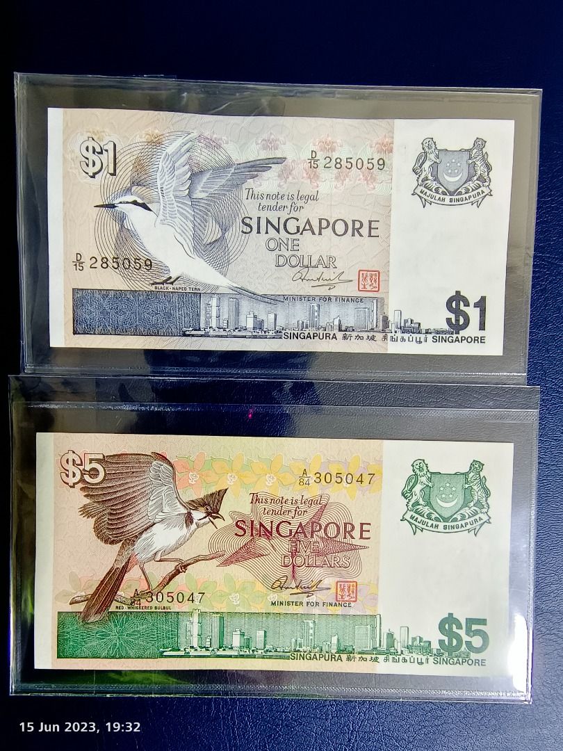 Singapore Bird Series notes - $1, $5, $10, $20, $50 and $100 (6 notes ...