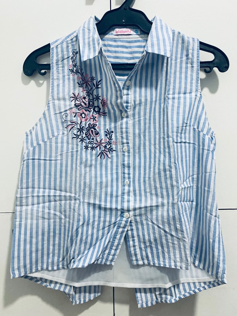 Sleeveless blue checkered, Women's Fashion, Tops, Blouses on Carousell