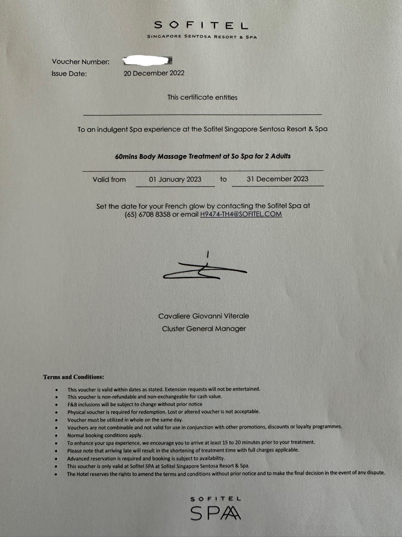 Sofitel Sentosa Spa for 2 Pax, Tickets & Vouchers, Vouchers on Carousell