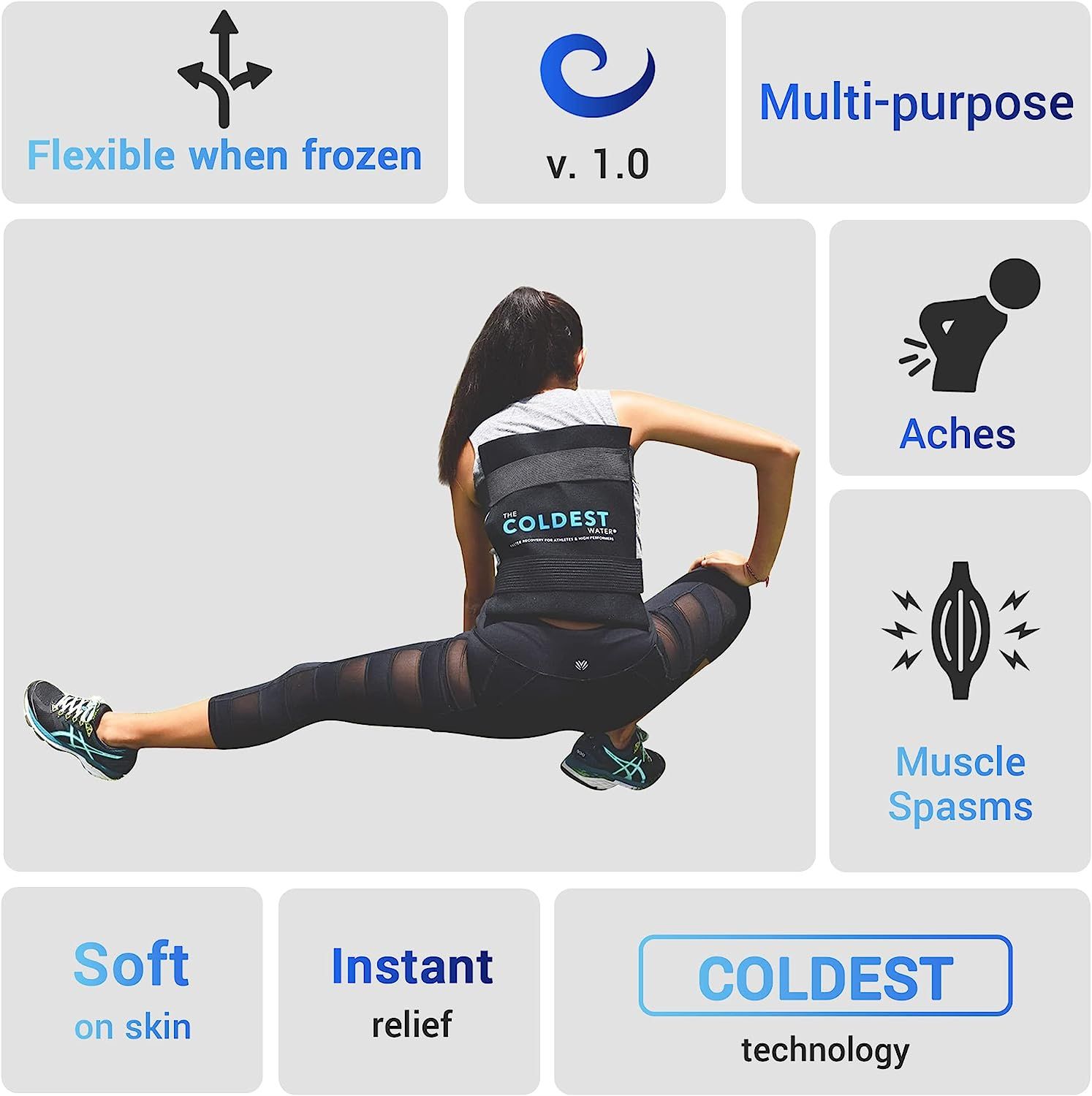 The Coldest Ice Pack Large Flexible Gel Ice Pack and Wrap with Elastic ...