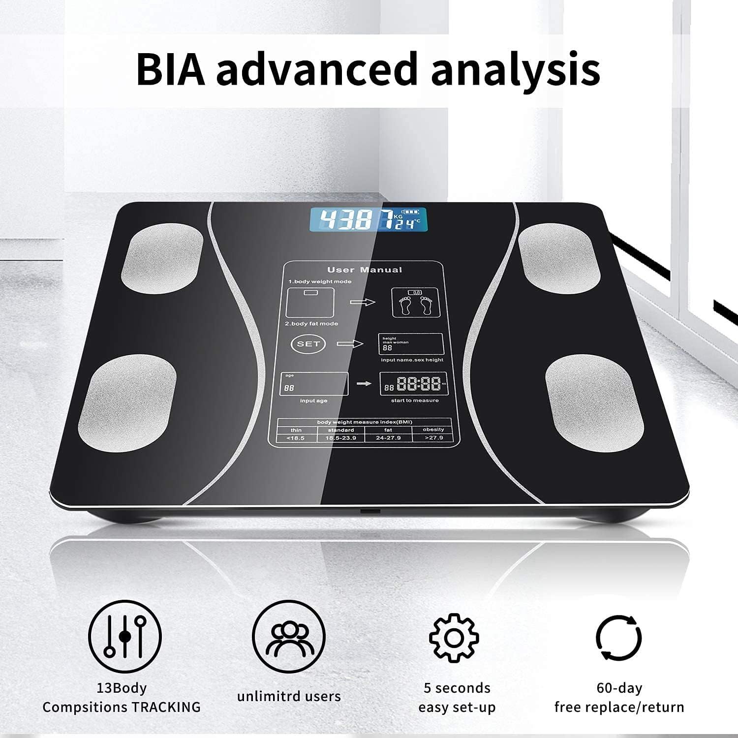 Toworld Body Fat Scale, Smart BMI Digital Bathroom Scale, Wireless Scales for Body Weight and ...