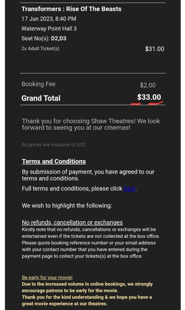 Transformer movie ticket, Tickets & Vouchers, Event Tickets on Carousell