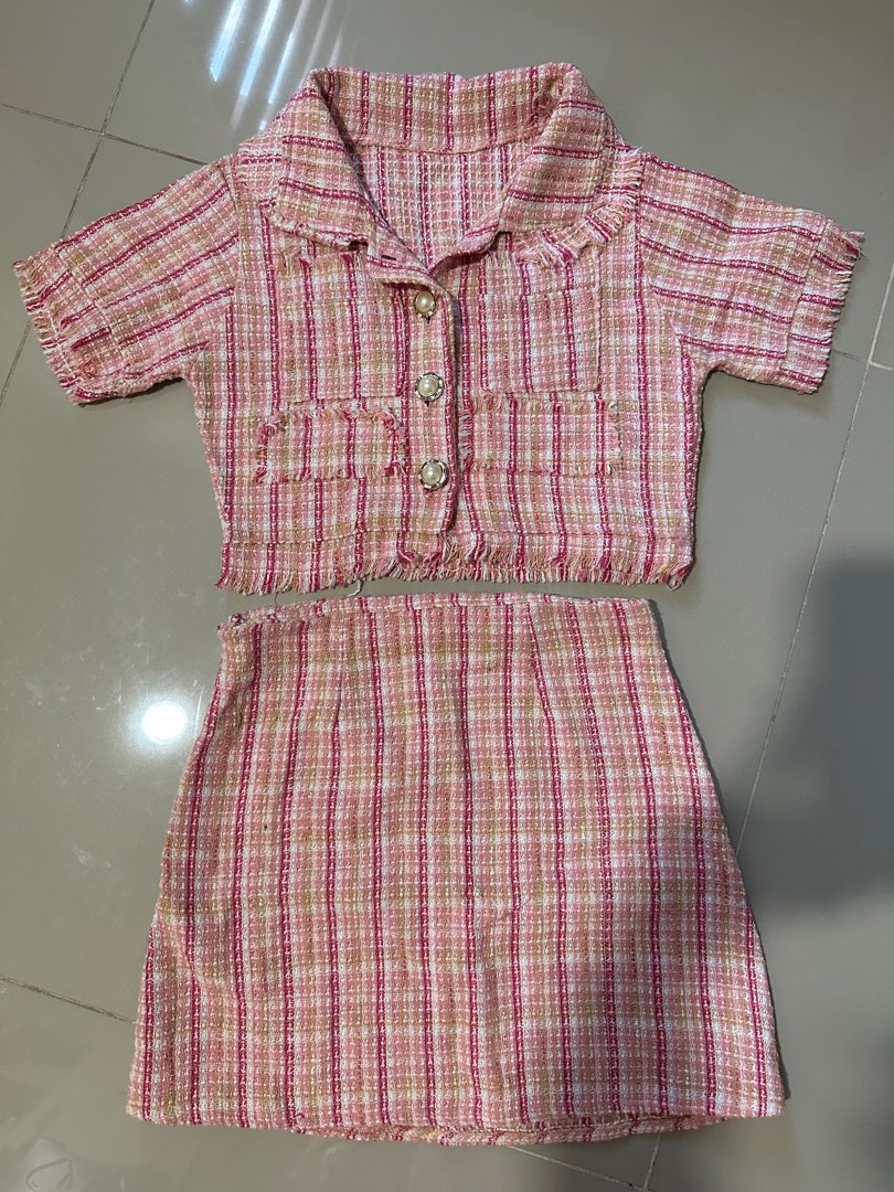 Tweed Pink Coordinates / Coords / Terno, Women's Fashion, Dresses ...