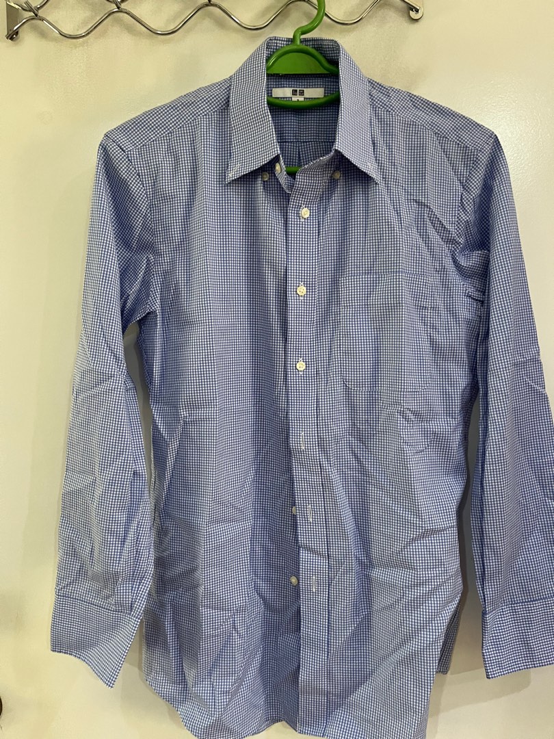 Uniqlo mens blue checkered long sleeves polo, Men's Fashion, Tops ...